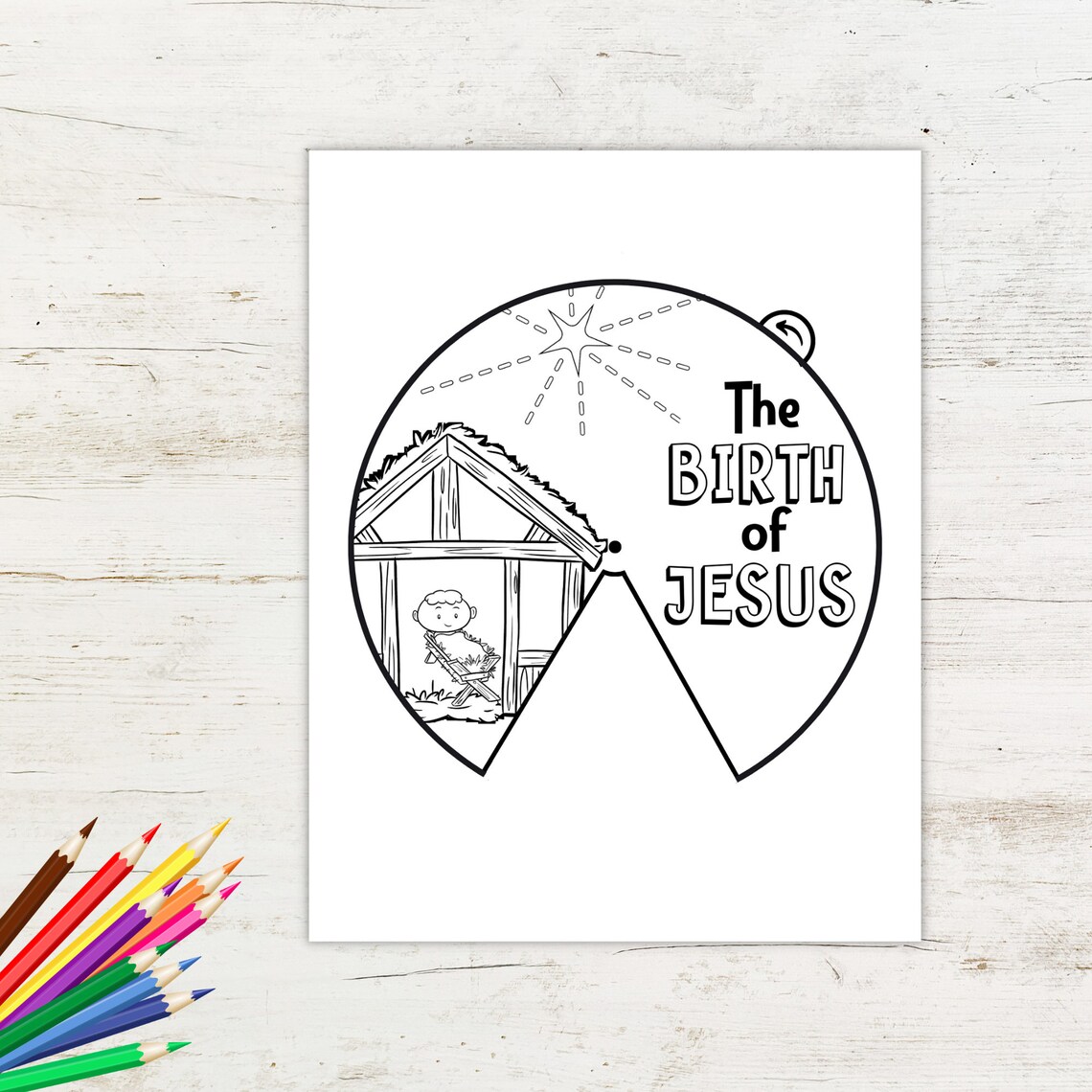 Birth of Jesus Coloring Wheel Bible Story Activities Printable Nativity ...