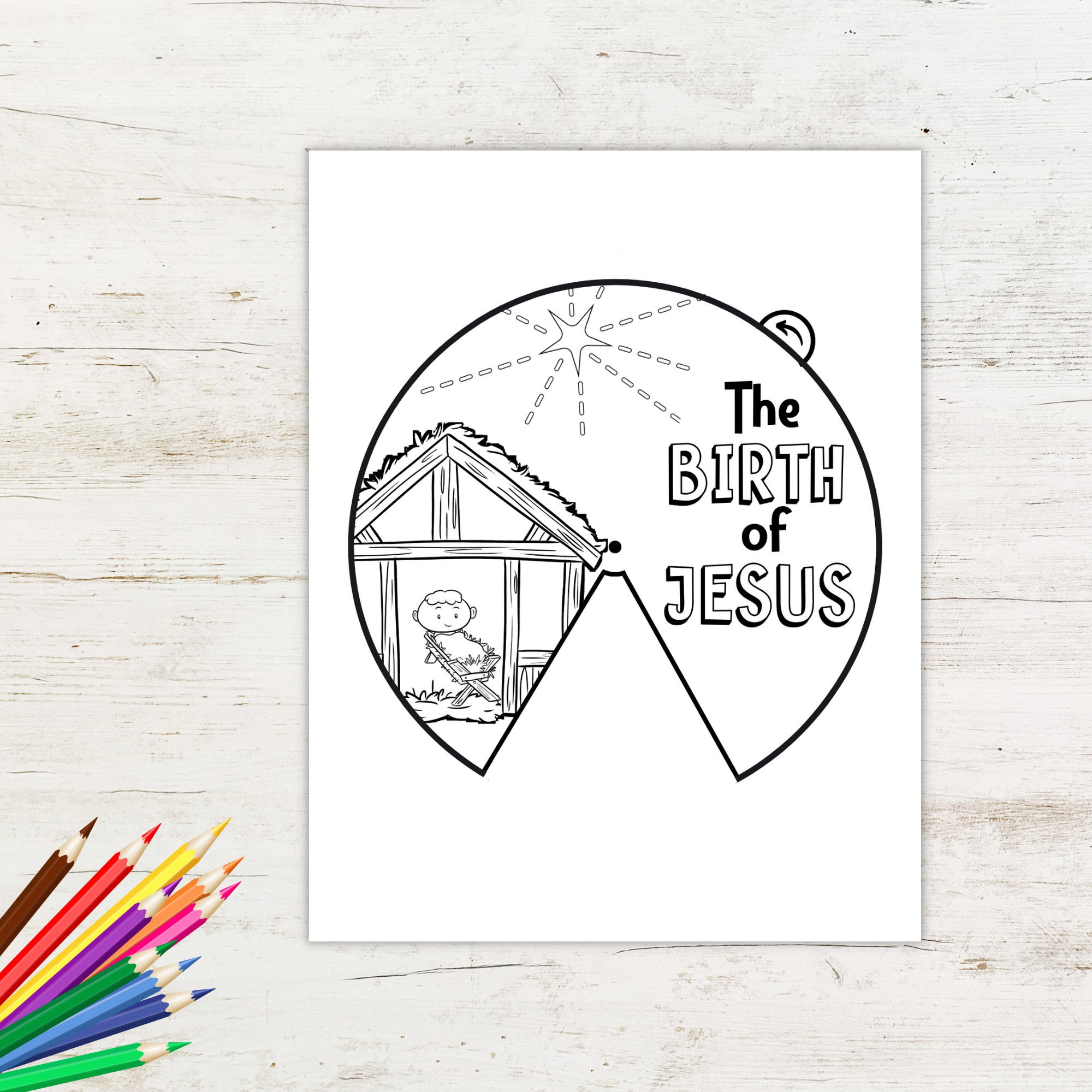 Birth of Jesus Coloring Wheel Bible Story Activities Printable Nativity ...