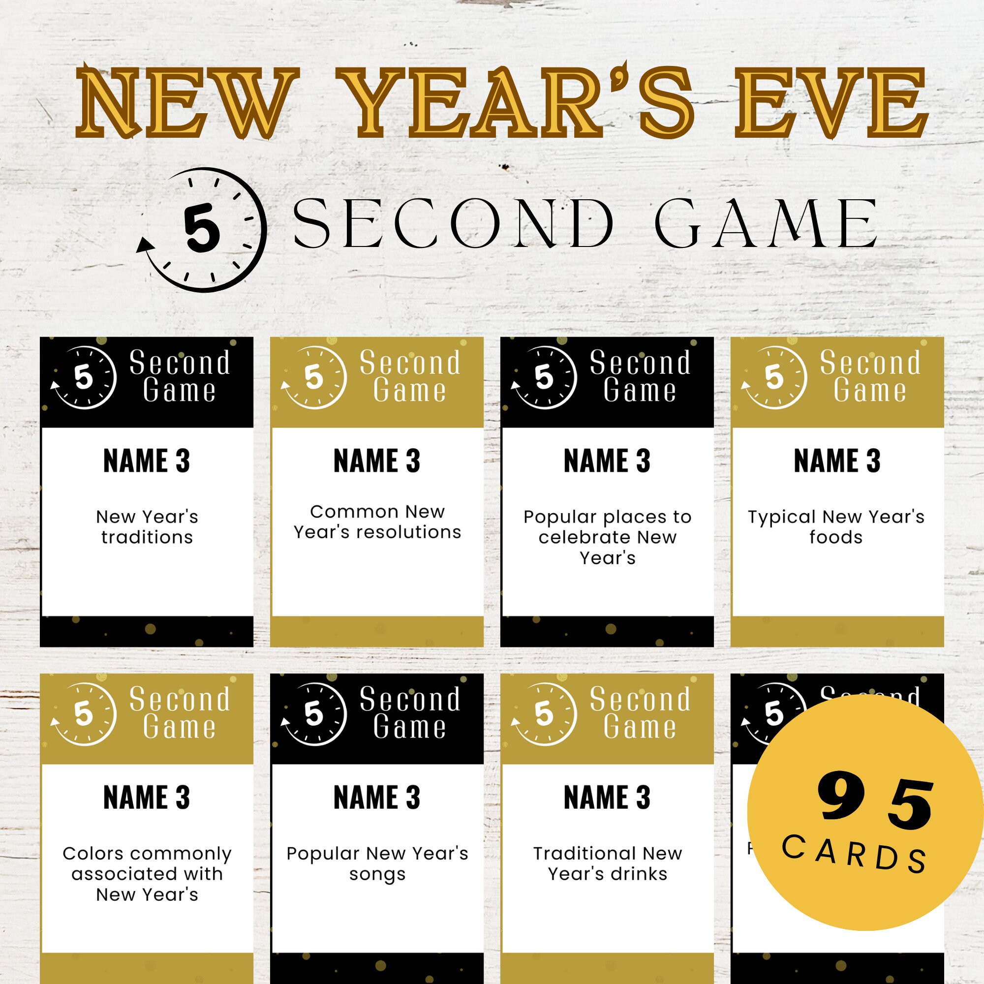 New Year's Eve 5 Second Game | Printable New Year's Game | New Year's ...