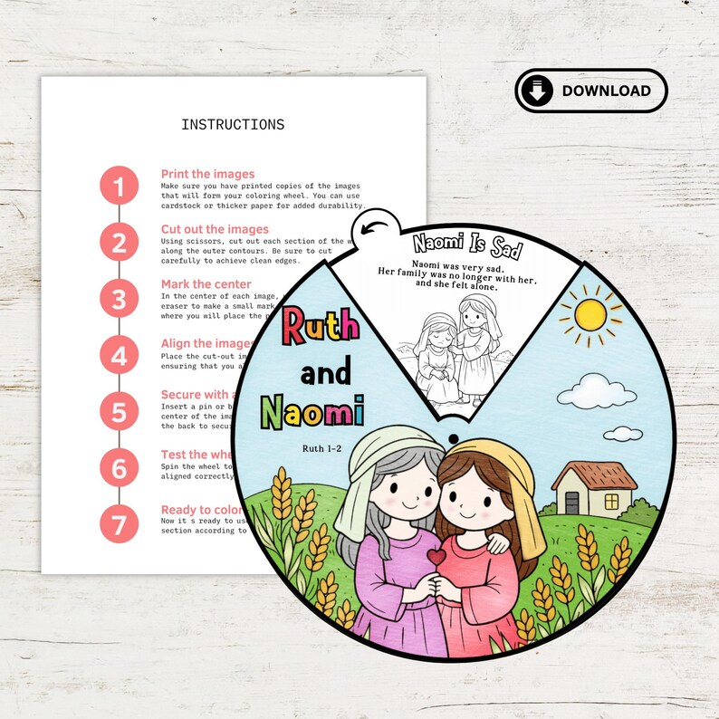 Ruth and Naomi Coloring Wheel | Bible Story Activity for Kids ...