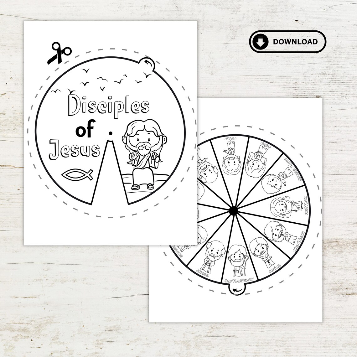 Disciples of Jesus Coloring Wheel, Jesus Coloring Wheel, Printable ...