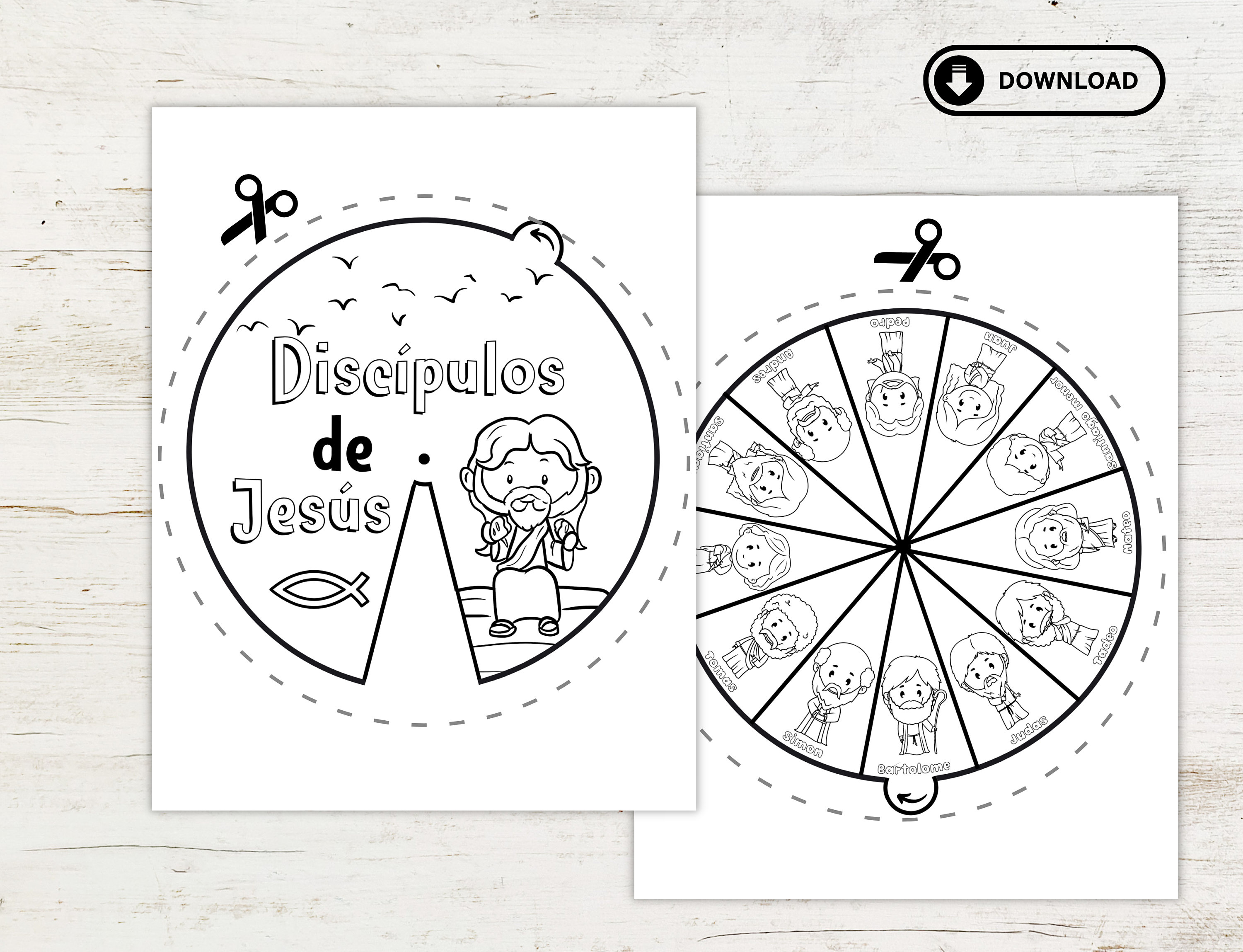 Disciples of Jesus Coloring Wheel IN SPANISH, Jesus Coloring Wheel ...