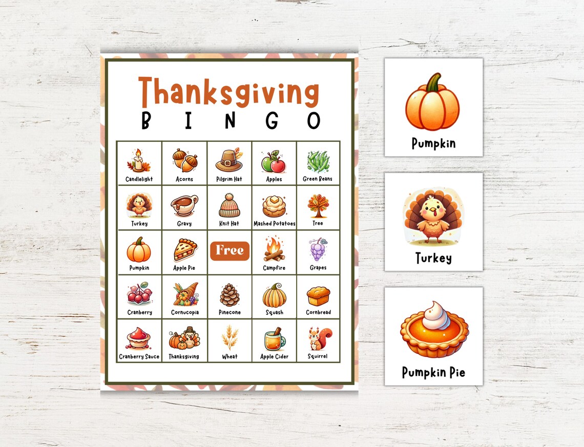 Thanksgiving Bingo, Thanksgiving Activity, Kids Thanksgiving Party Game ...