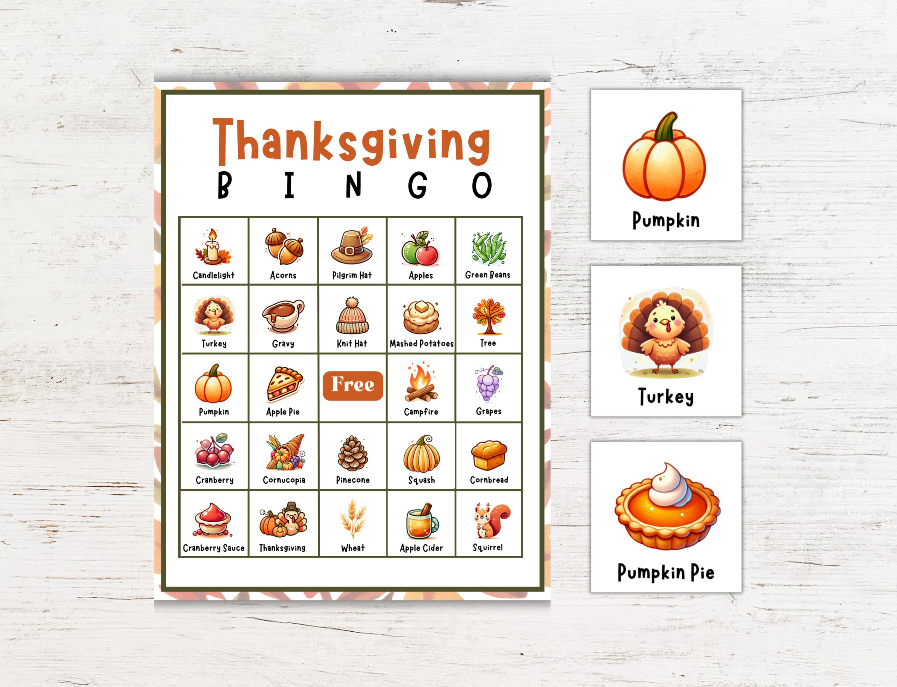 Thanksgiving Bingo, Thanksgiving Activity, Kids Thanksgiving Party Game ...