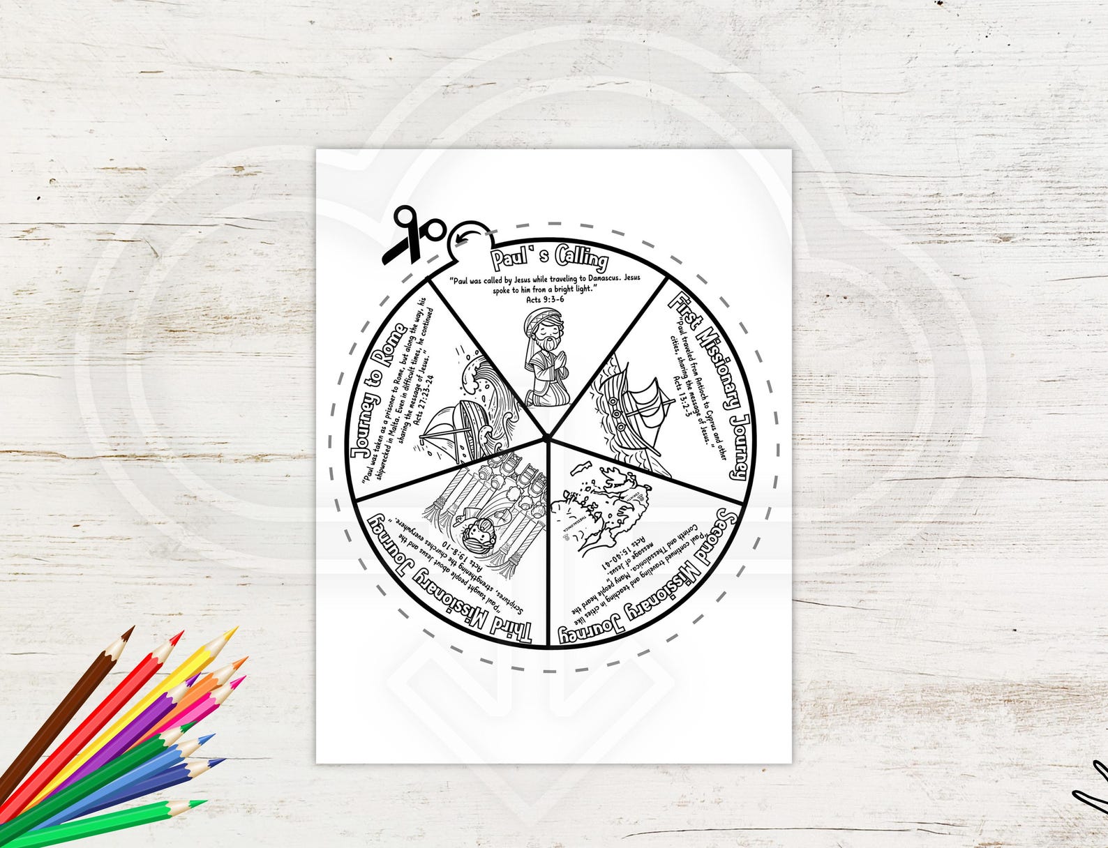 The Journeys of Paul Coloring Wheel Bible Story Activity for Kids ...