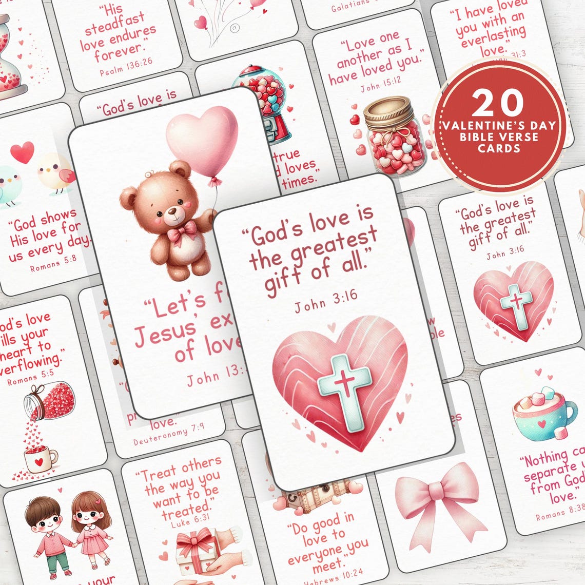 Valentine’s Day Bible Verse Cards, Christian Valentine Cards, Bible Verse Printable Flashcards ...