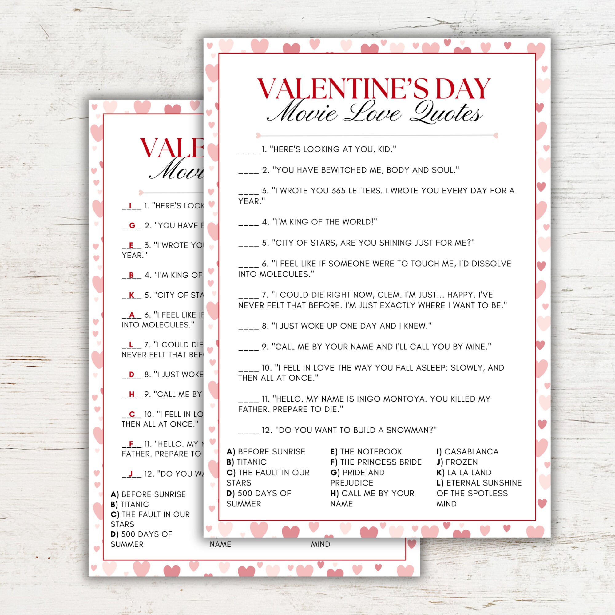 Valentines Day Movie Love Quotes, Valentines Day Party Game, Valentines ...