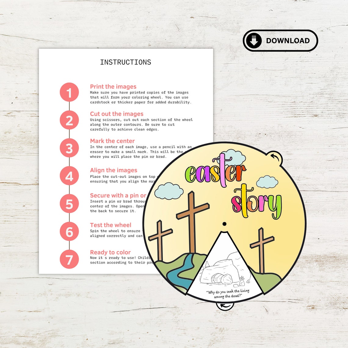 Easter Bible Story Coloring Wheel Holy Week Bible Activity He is Risen ...