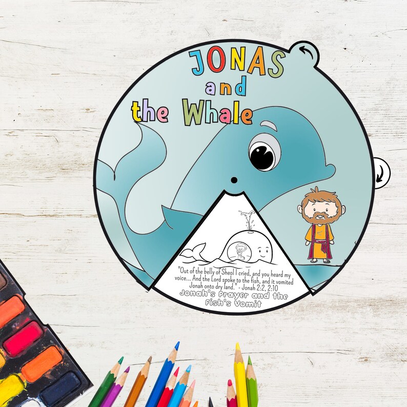 Jonah and the Whale Coloring Wheel Bible Story Wheel Printable Bible ...