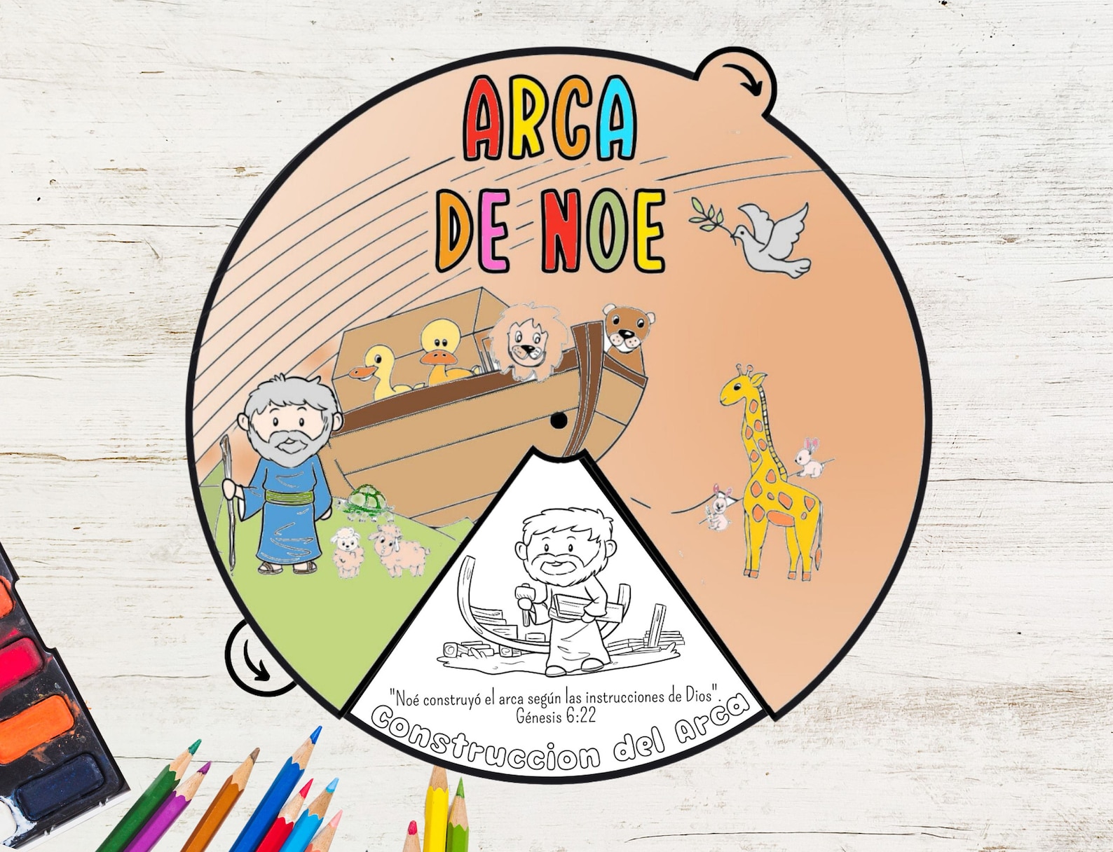 Rueda para colorear del arca de Noé ESPAÑOL / Actividades de historias ...