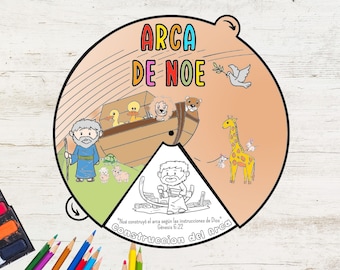 Noahs Ark Coloring Wheel, Printable Bible Activity, Kids Bible Lesson ...