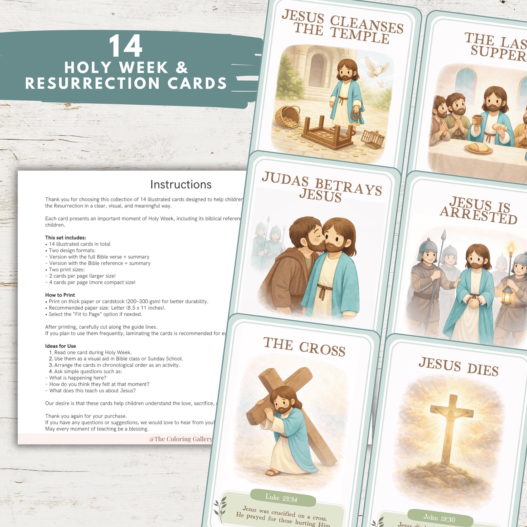 Holy Week Bible Story Cards for Kids, Easter Story Printable, 14 Holy ...
