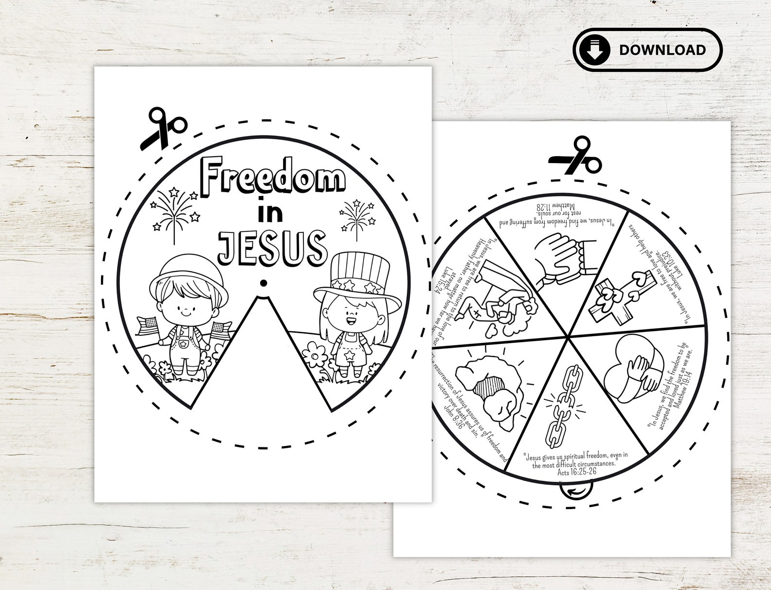 Freedom in Jesus Coloring Wheel, July 4th Coloring Wheel, Printable ...