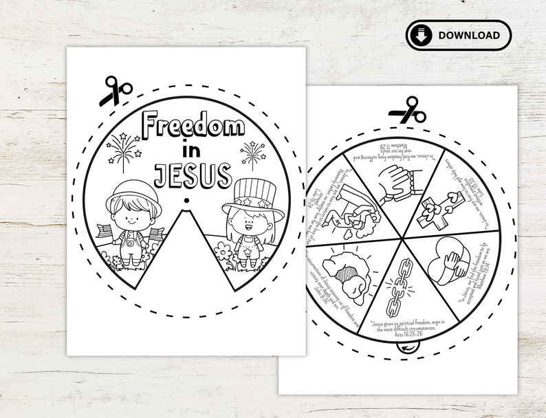 Freedom in Jesus Coloring Wheel, July 4th Coloring Wheel, Printable ...