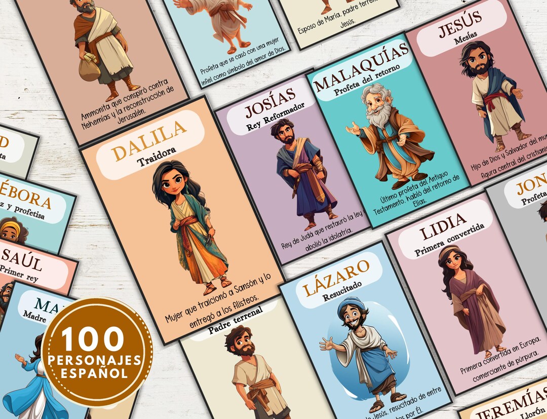 100 Bible Character Educational Cards IN SPANISH, Activity for Kids ...