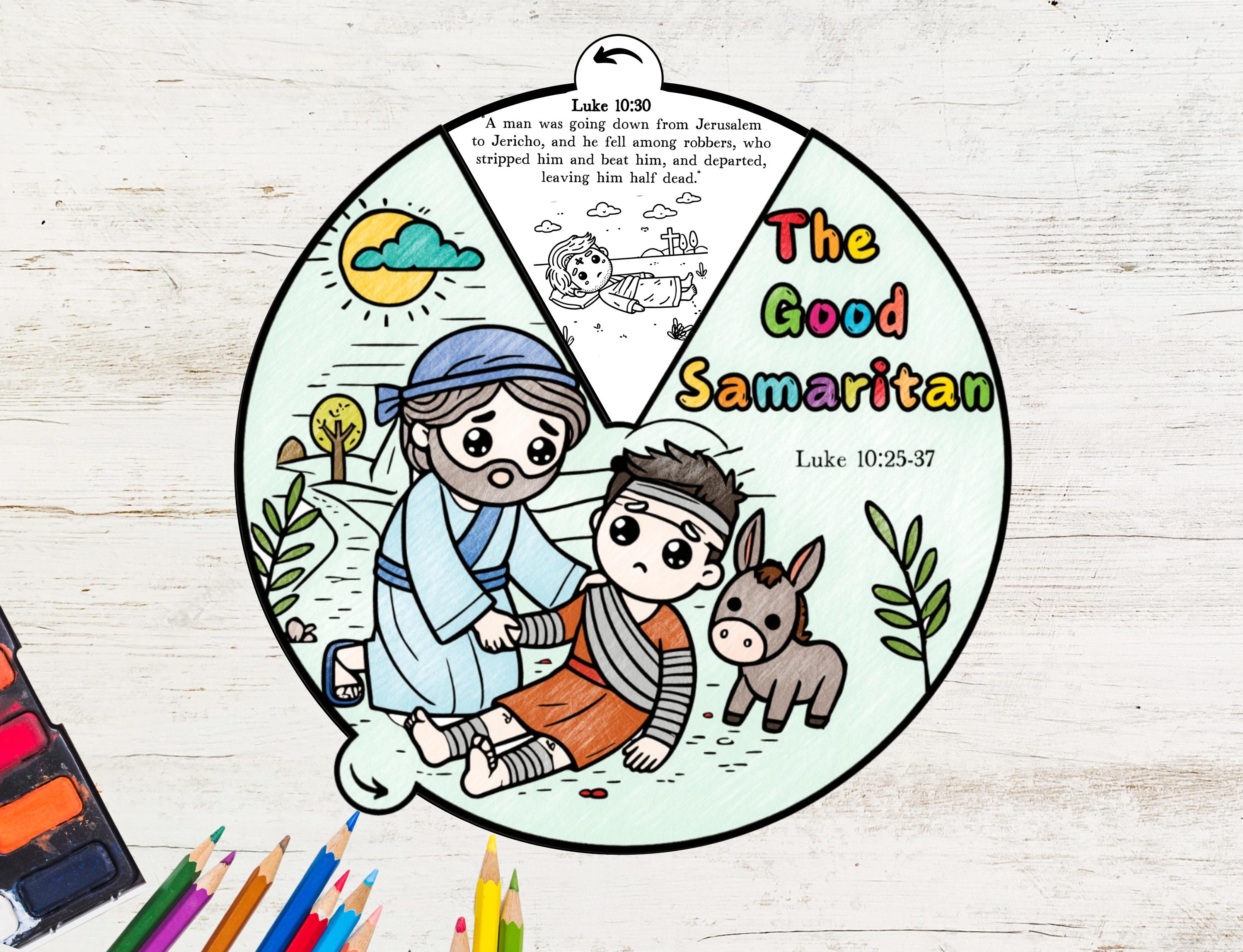 The Good Samaritan Coloring Wheel, Coloring Wheel, Printable Bible ...