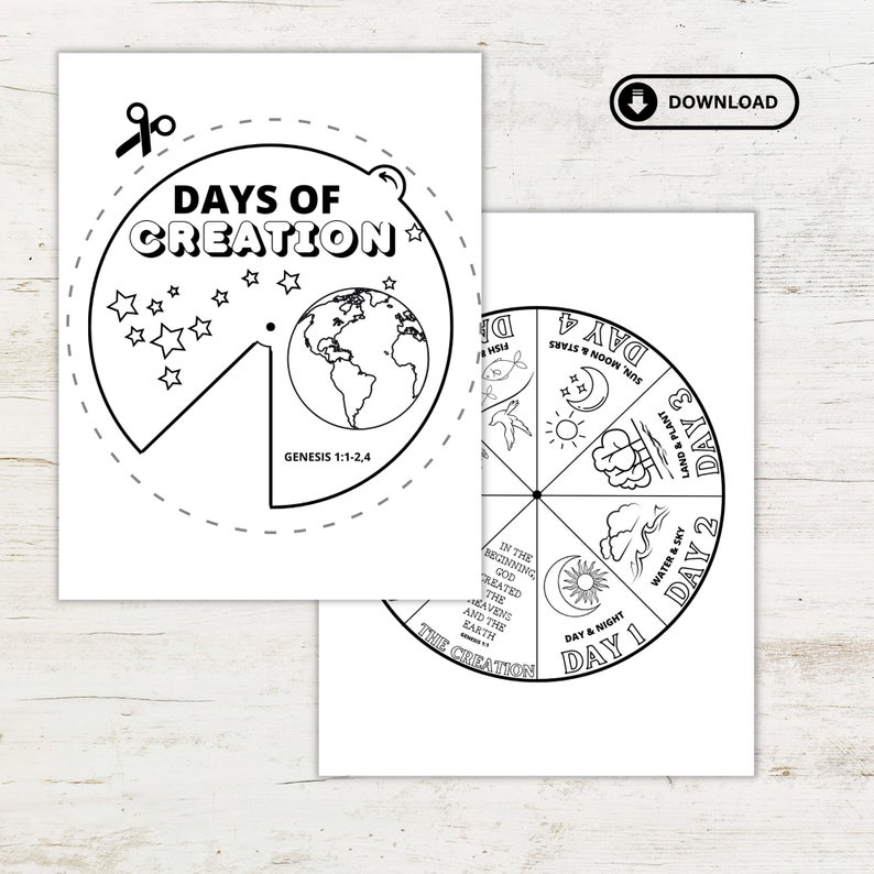 Days of Creation Coloring Wheel Bible Story Wheel Kids Bible Lesson ...