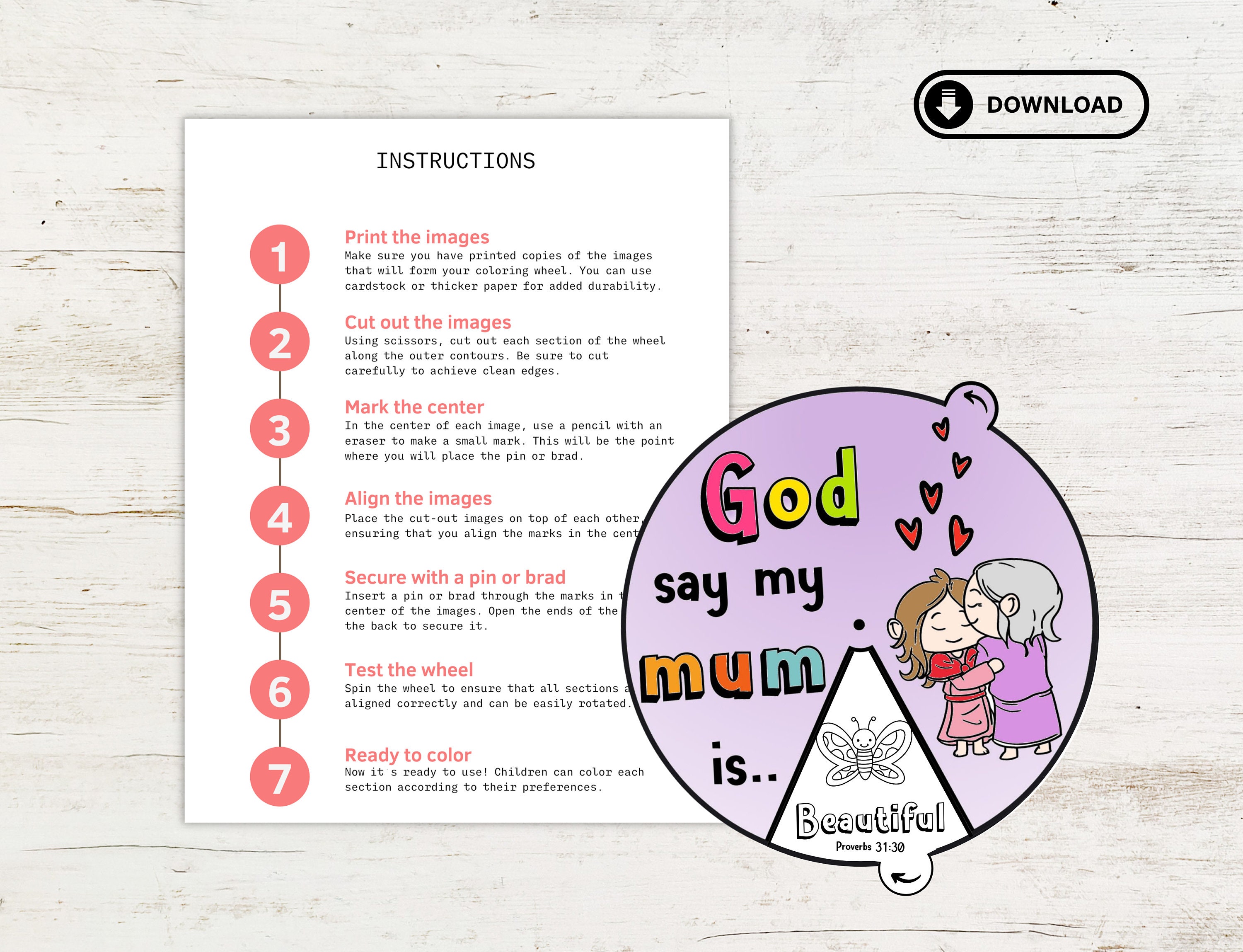 God Say My Mum is Coloring Wheel, Mothers Day Coloring Wheel, Printable ...