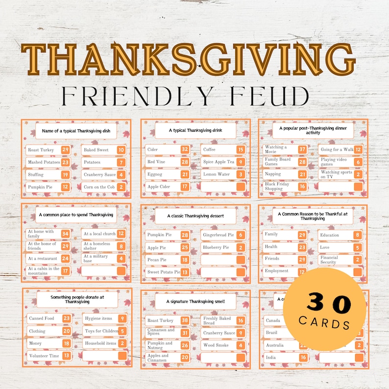 Thanksgiving Friendly Feud | Printable Thanksgiving Game | Activity for ...