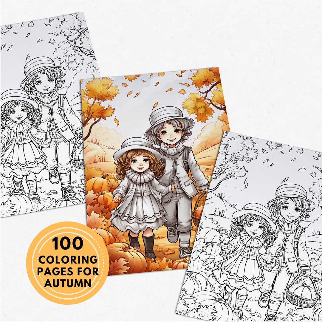 100 Autumn Coloring Pages for Kids Fall Coloring Pages Fall - Etsy