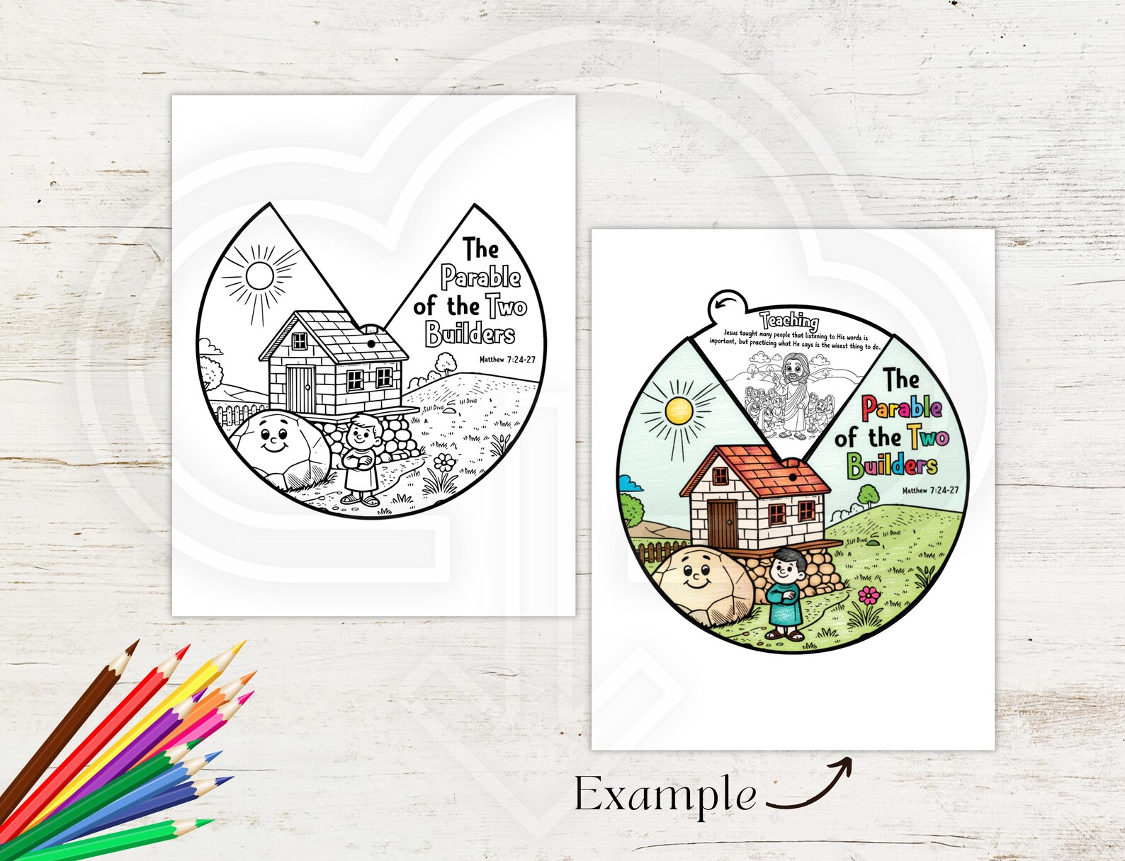 The Parable of the Two Builders Coloring Wheel Bible Story Activity for ...