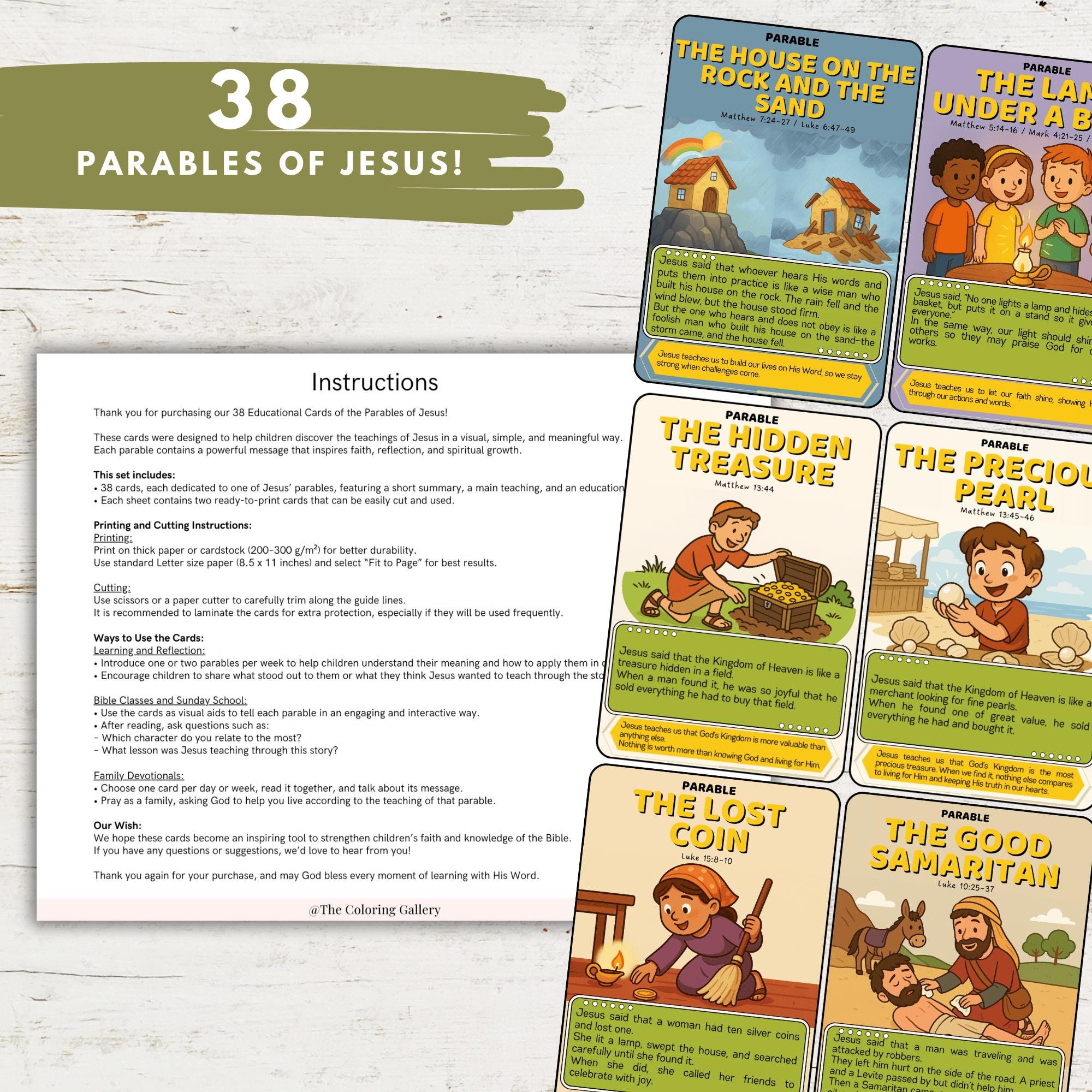38 Parables of Jesus Educational Cards, Bible Activity for Kids ...