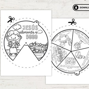 Jesus Feeds 5,000 Coloring Wheel IN SPANISH, Jesus Miracle Coloring ...