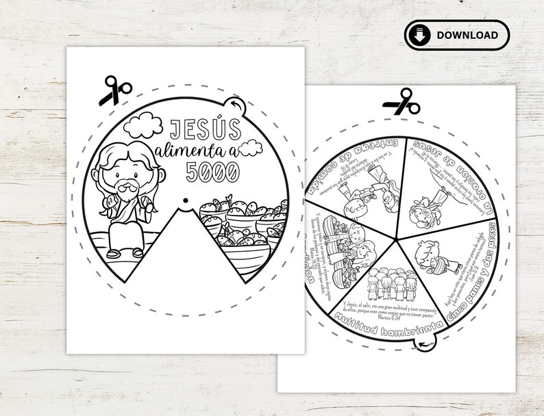 Jesus Feeds 5,000 Coloring Wheel IN SPANISH, Jesus Miracle Coloring ...