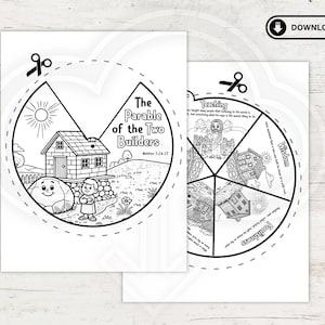 The Parable of the Two Builders- Coloring Wheel | Bible Story Activity ...