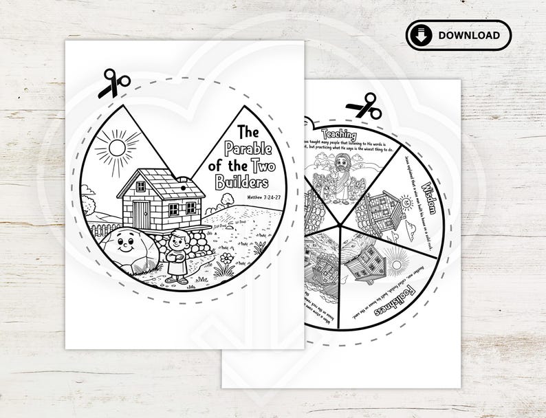 The Parable of the Two Builders Coloring Wheel Bible Story Activity for ...