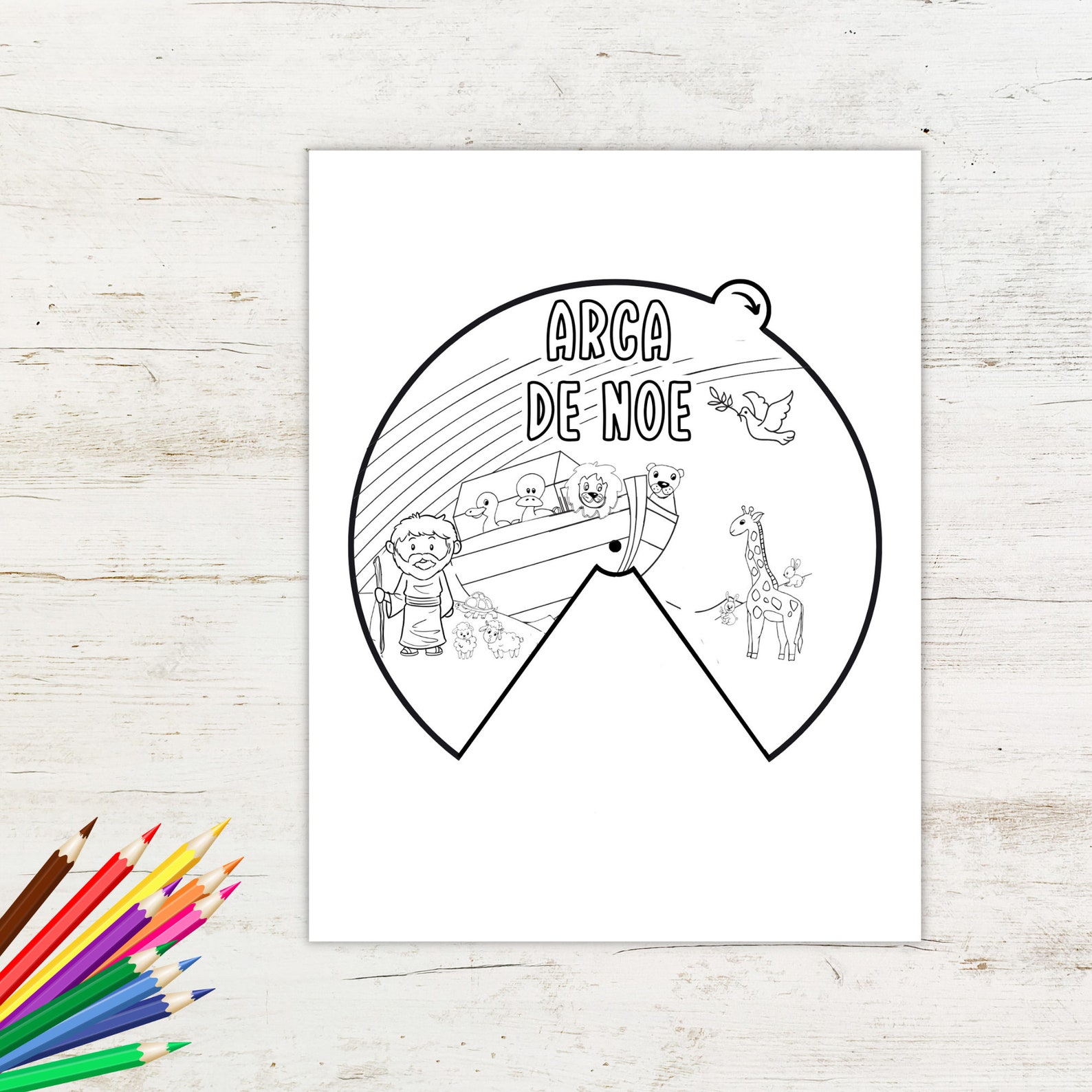 Noahs Ark Coloring Wheel SPANISH Bible Story Activities Printable Bible ...