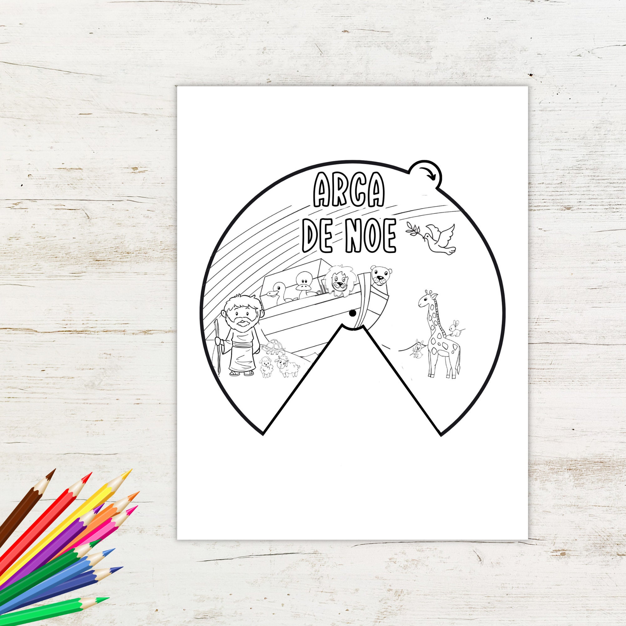 Noahs Ark Coloring Wheel SPANISH Bible Story Activities Printable Bible ...