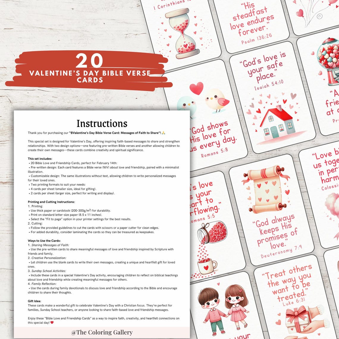 Valentine’s Day Bible Verse Cards, Christian Valentine Cards, Bible Verse Printable Flashcards ...