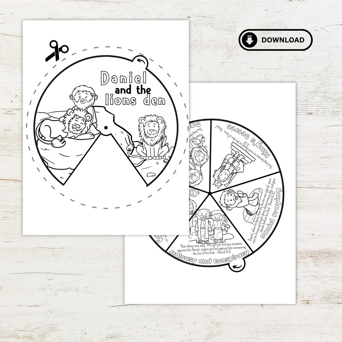 Daniel and the Lions Den Coloring Wheel Bible Story Wheel Printable Bible Activity Kids Bible ...