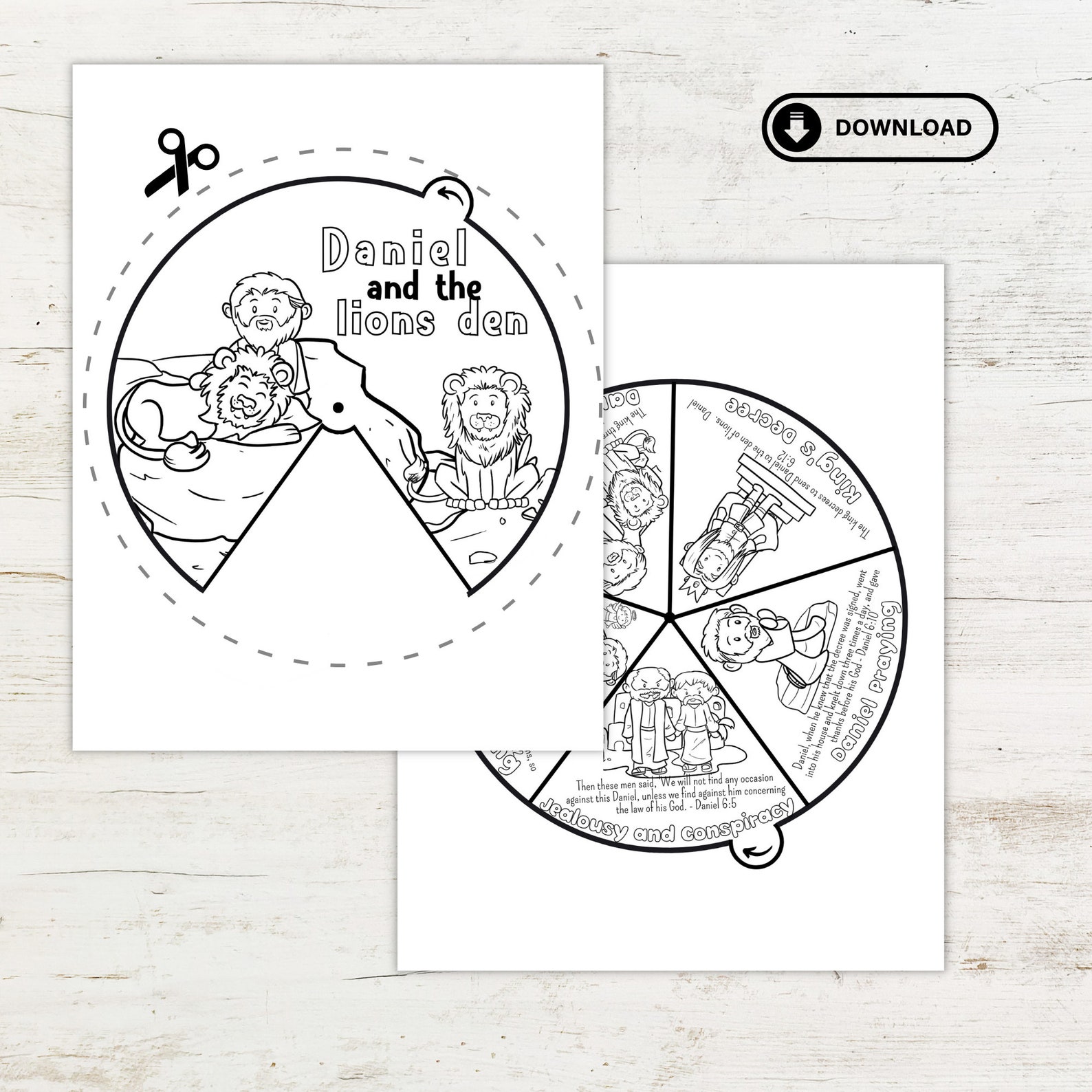 Daniel and the Lions Den Coloring Wheel | Bible Story Wheel | Printable ...