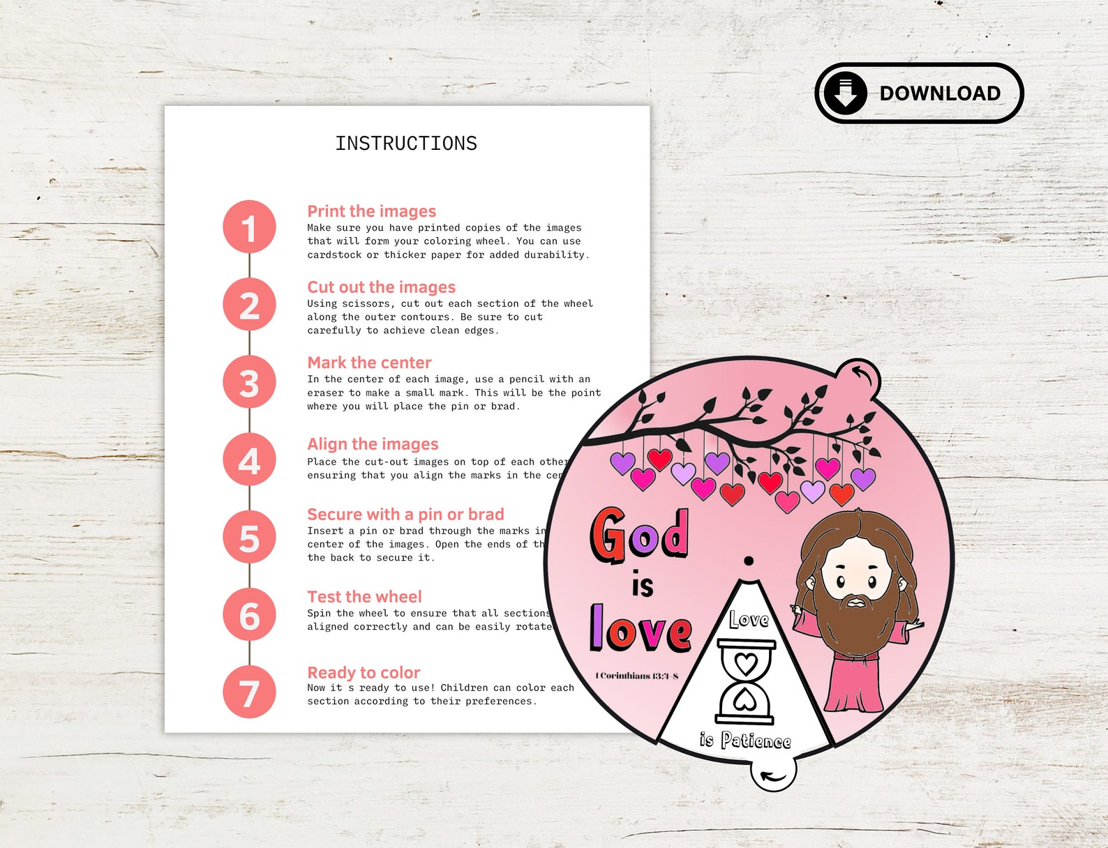 God is Love Coloring Wheel | Bible Story Wheel | 1 Corinthians 13 ...