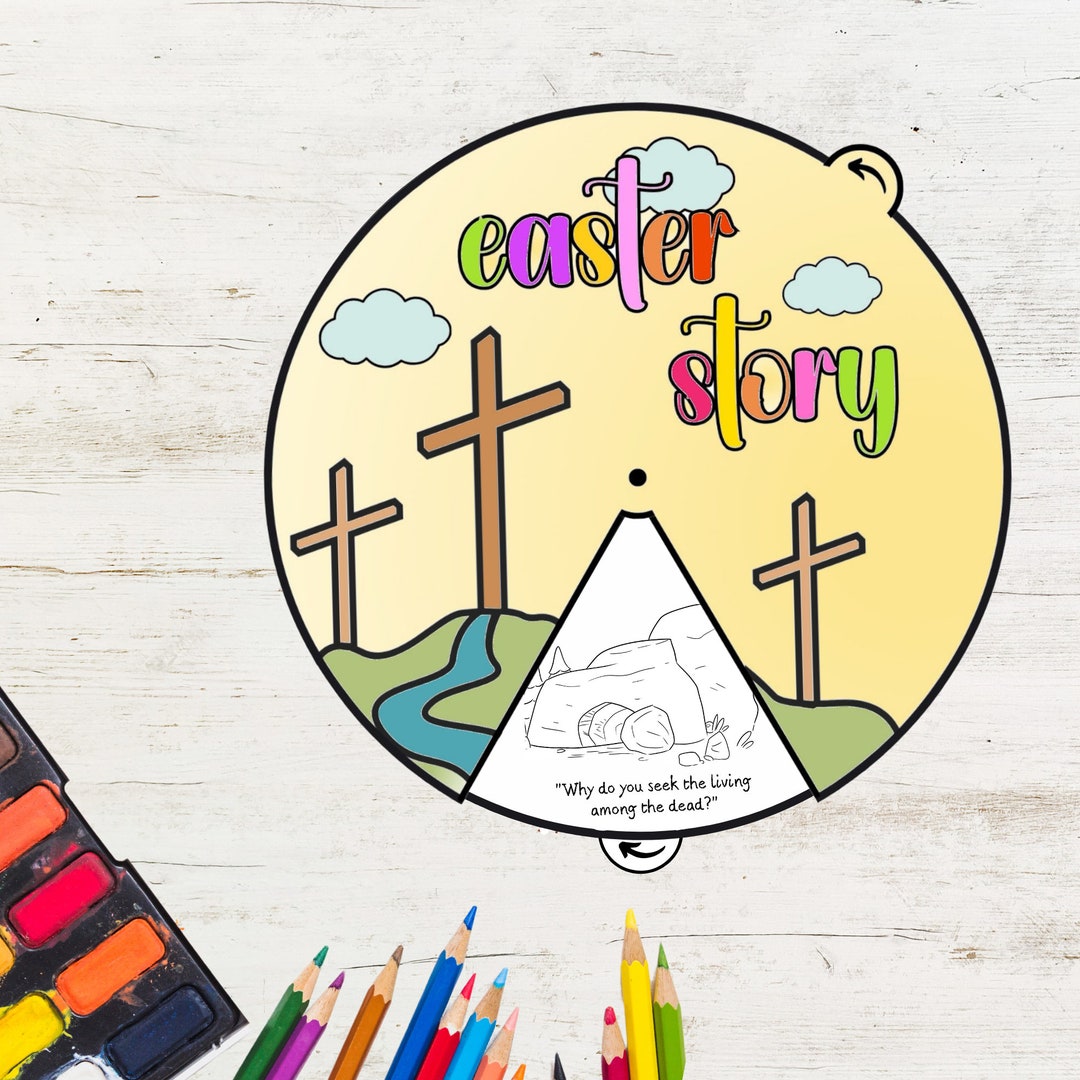 Easter Bible Story Coloring Wheel Holy Week Bible Activity He is Risen ...