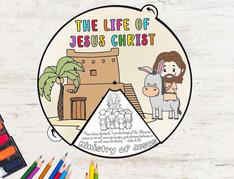 The Life of Jesus Christ Coloring Wheel Bible Story Wheel Printable ...