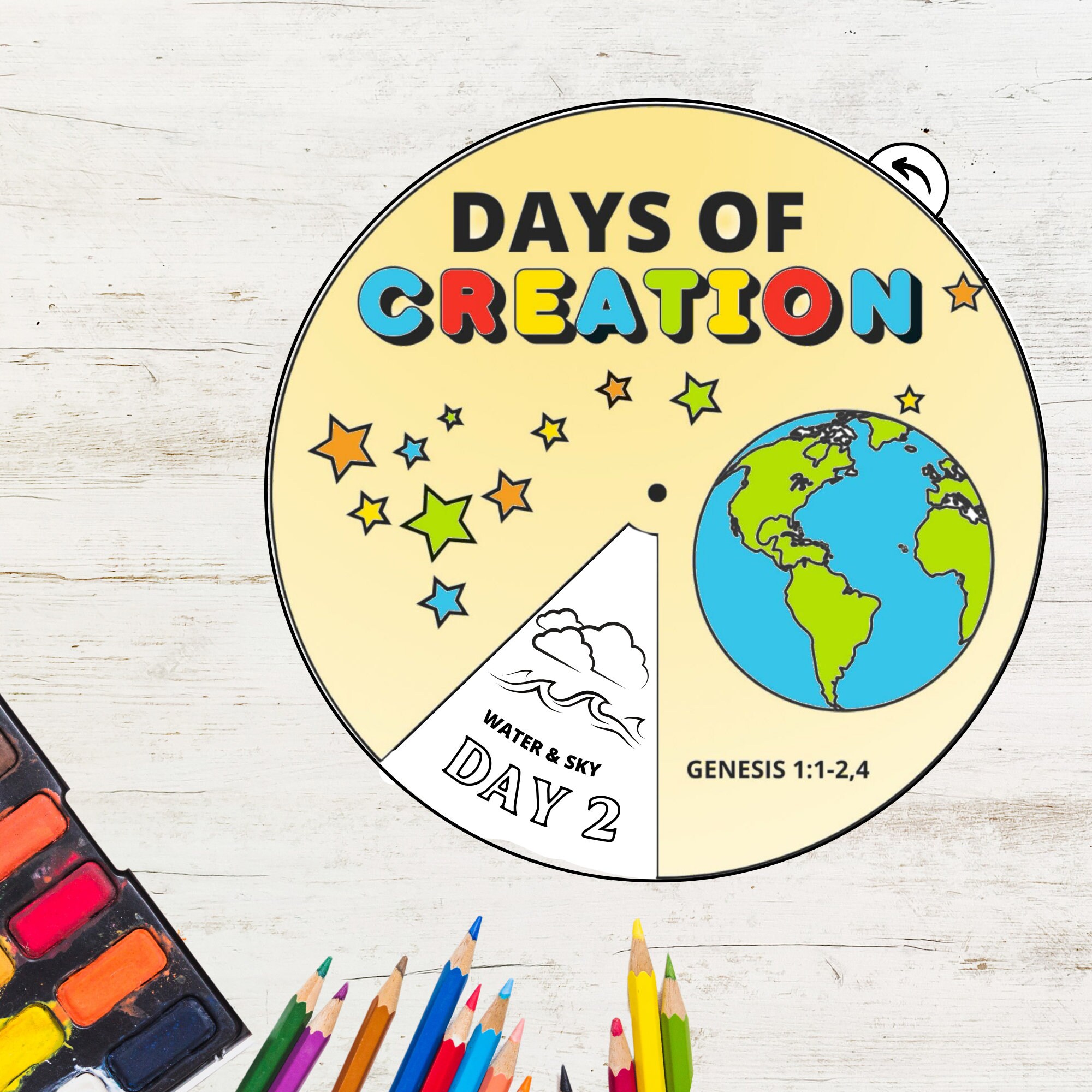 Days of Creation Coloring Wheel Bible Story Wheel Kids Bible Lesson ...