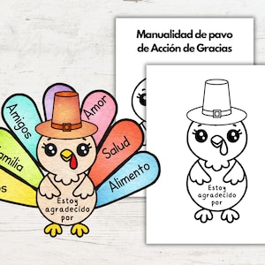 Thankful Turkey Craft for Kids in SPANISH, Thanksgiving Activity ...