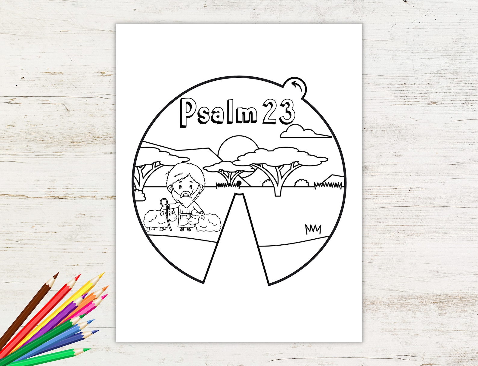Psalm 23 Coloring Wheel, Jesus Coloring Wheel, Printable Bible Activity ...