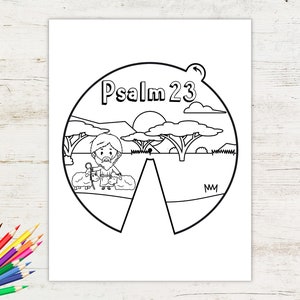 Psalm 23 Coloring Wheel, Jesus Coloring Wheel, Printable Bible Activity ...
