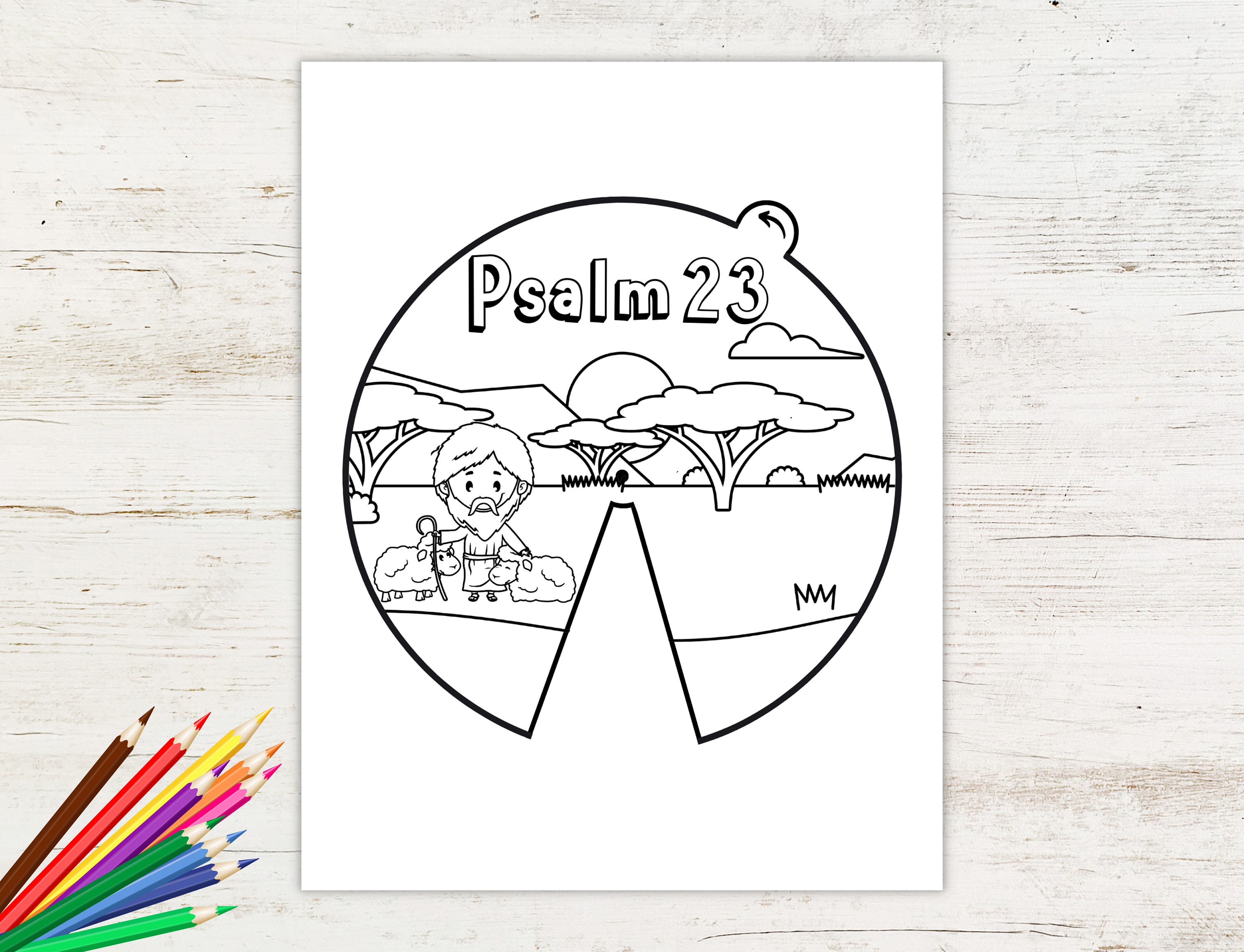 Psalm 23 Coloring Wheel, Jesus Coloring Wheel, Printable Bible Activity ...