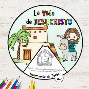 The Life of Jesus Christ Coloring Wheel IN SPANISH | Bible Story Wheel ...