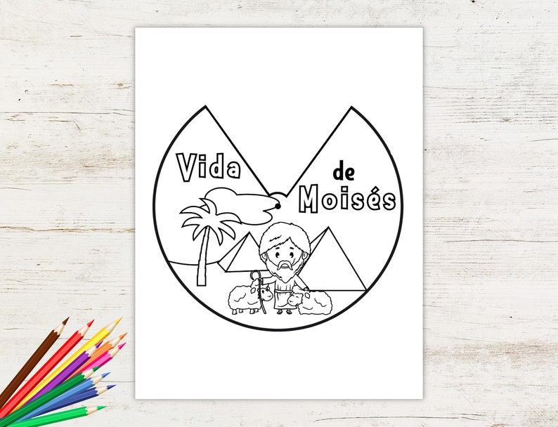 Story of Moses Coloring Wheel SPANISH, Bible Coloring Wheel, Printable ...