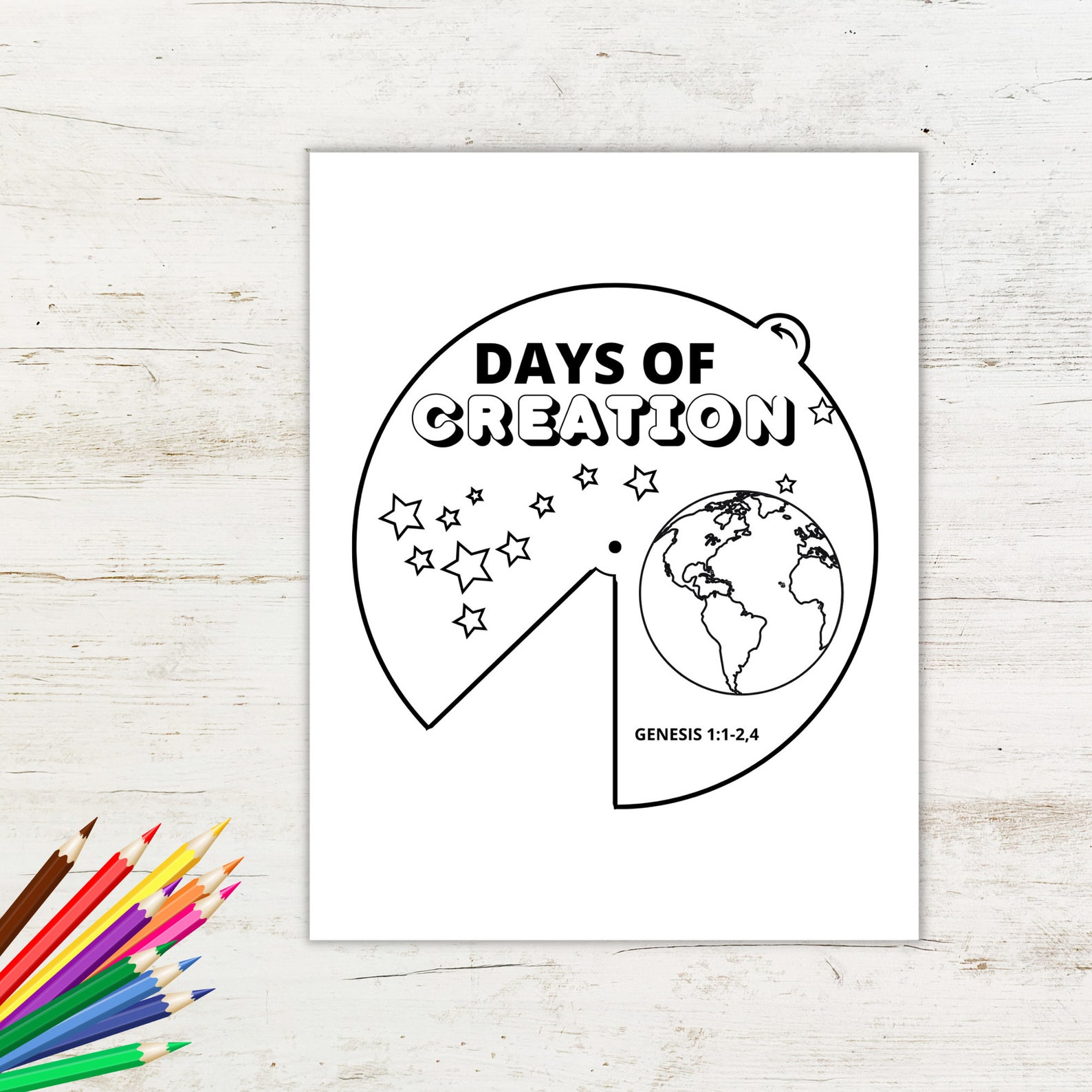 Days of Creation Coloring Wheel | Bible Story Wheel | Kids Bible Lesson ...
