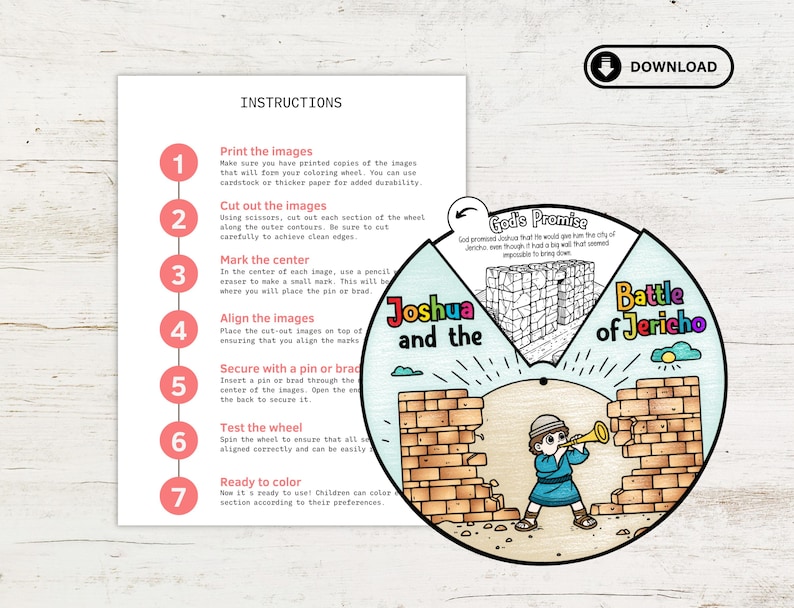 Joshua and the Battle of Jericho - Coloring Wheel | Bible Story Wheel ...