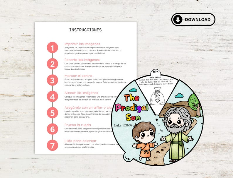 The Prodigal Son Coloring Wheel, Coloring Wheel, Printable Bible ...