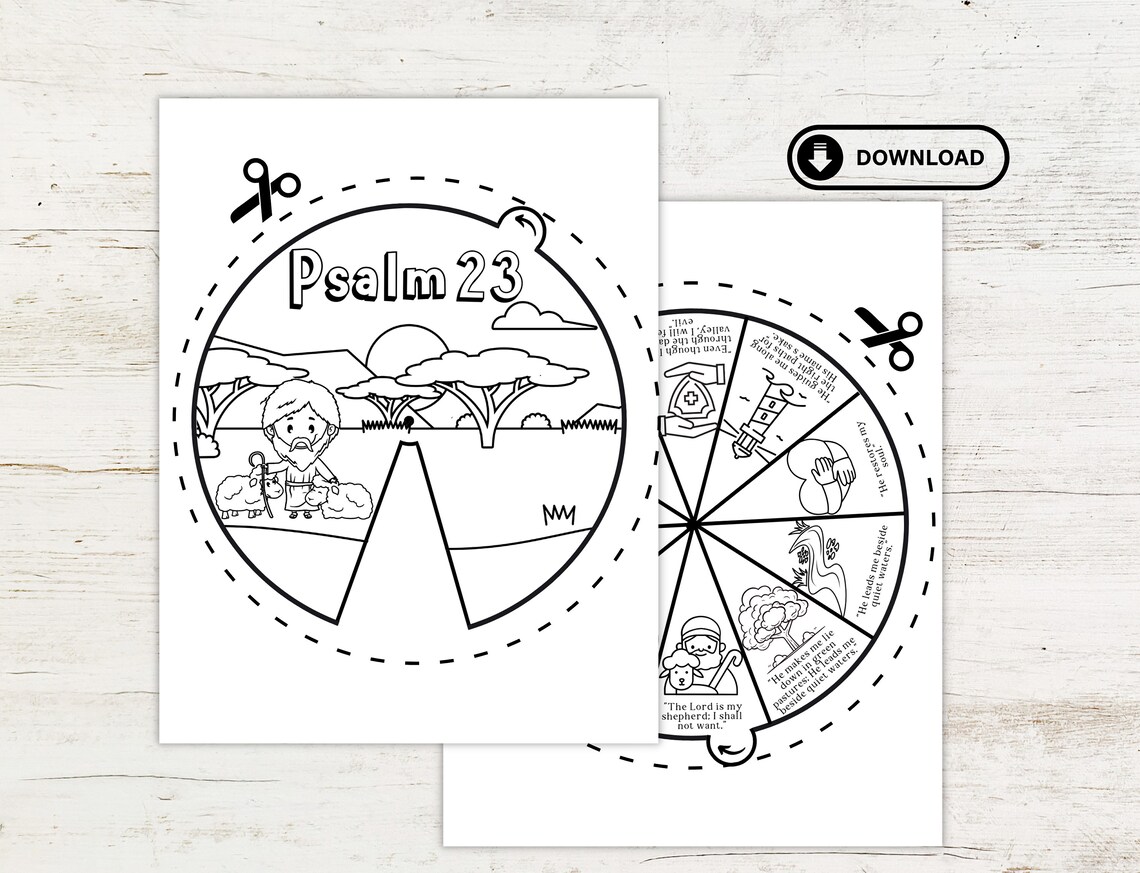 Psalm 23 Coloring Wheel, Jesus Coloring Wheel, Printable Bible Activity ...