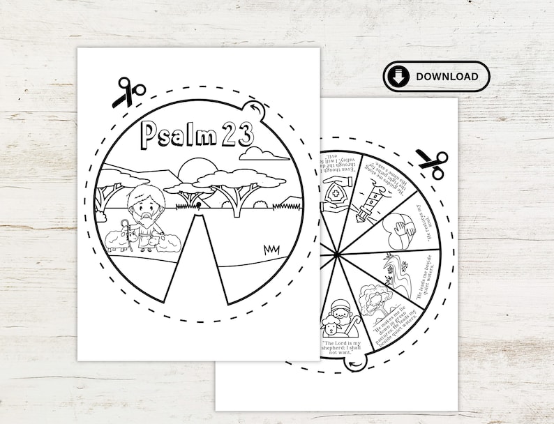 Psalm 23 Coloring Wheel, Jesus Coloring Wheel, Printable Bible Activity ...